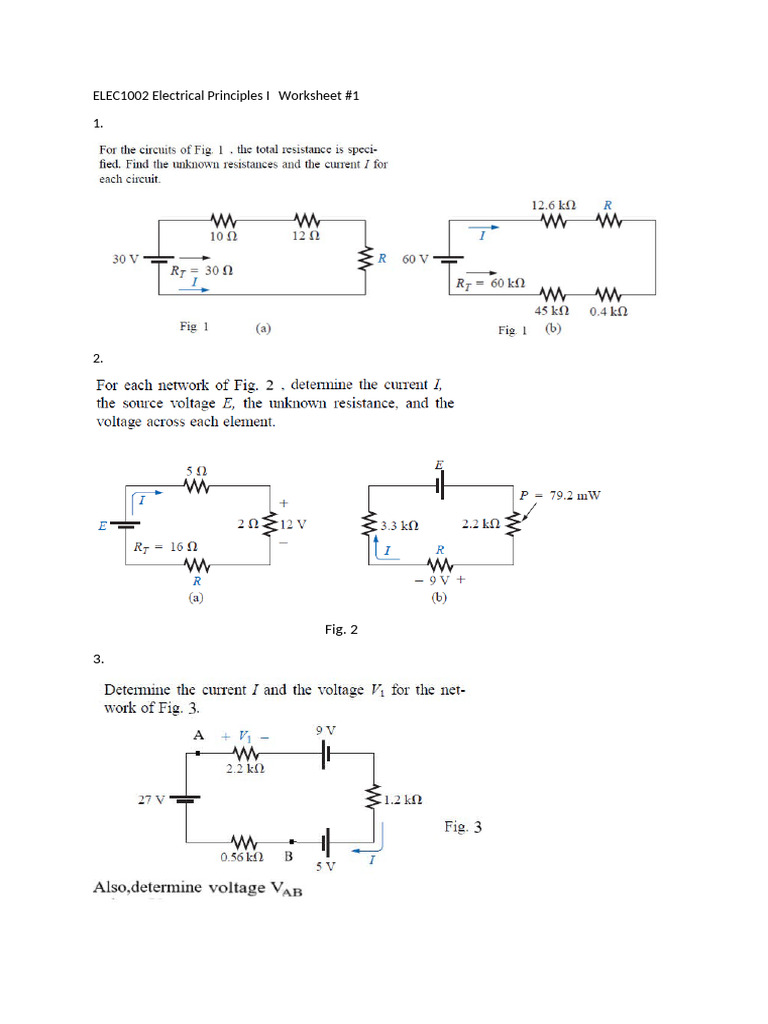 ELEC1002 Electrical Principles I Worksheet 1 | PDF