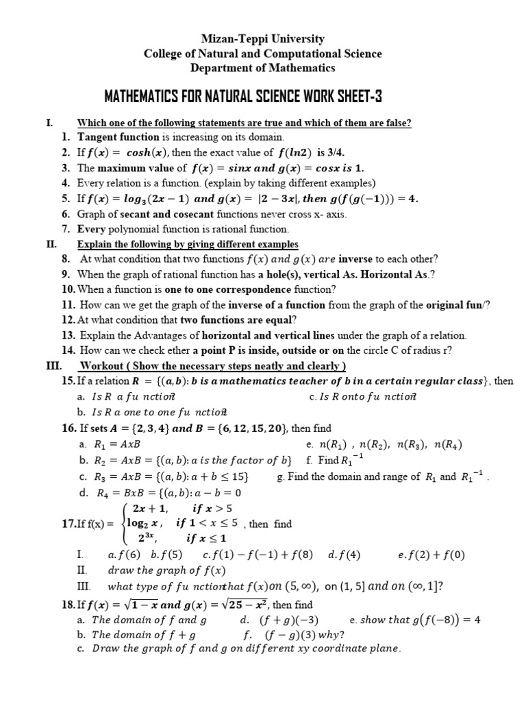 Worksheet 3 of Mathematics For Natural Science | PDF | Function ...