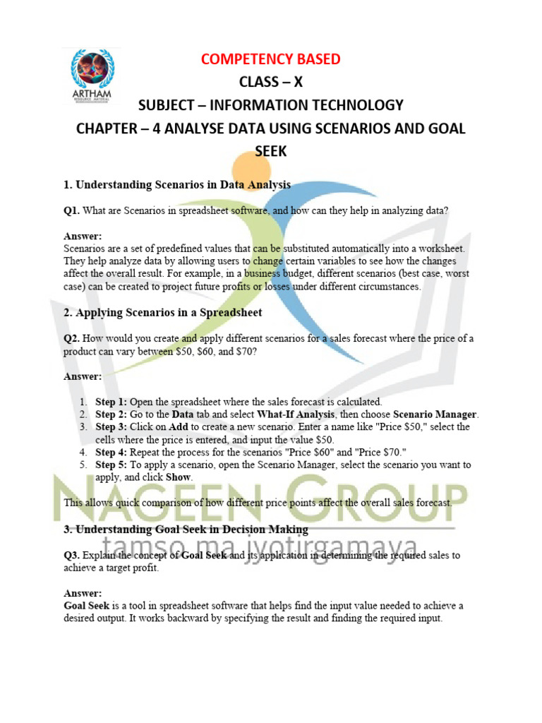 Class X Competency Based Information Technology Chapter - 4 | PDF | Spreadsheet | Data Analysis