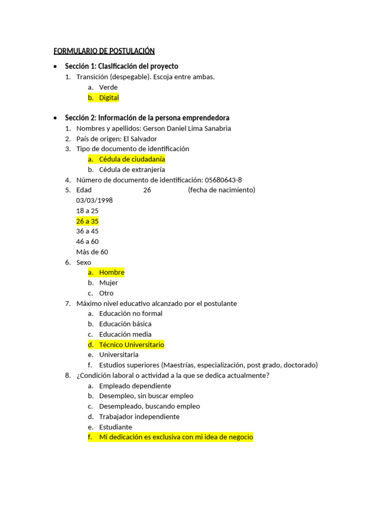Formulario Postulacion Bcie | PDF | Iniciativa empresarial | Mercado (economía)