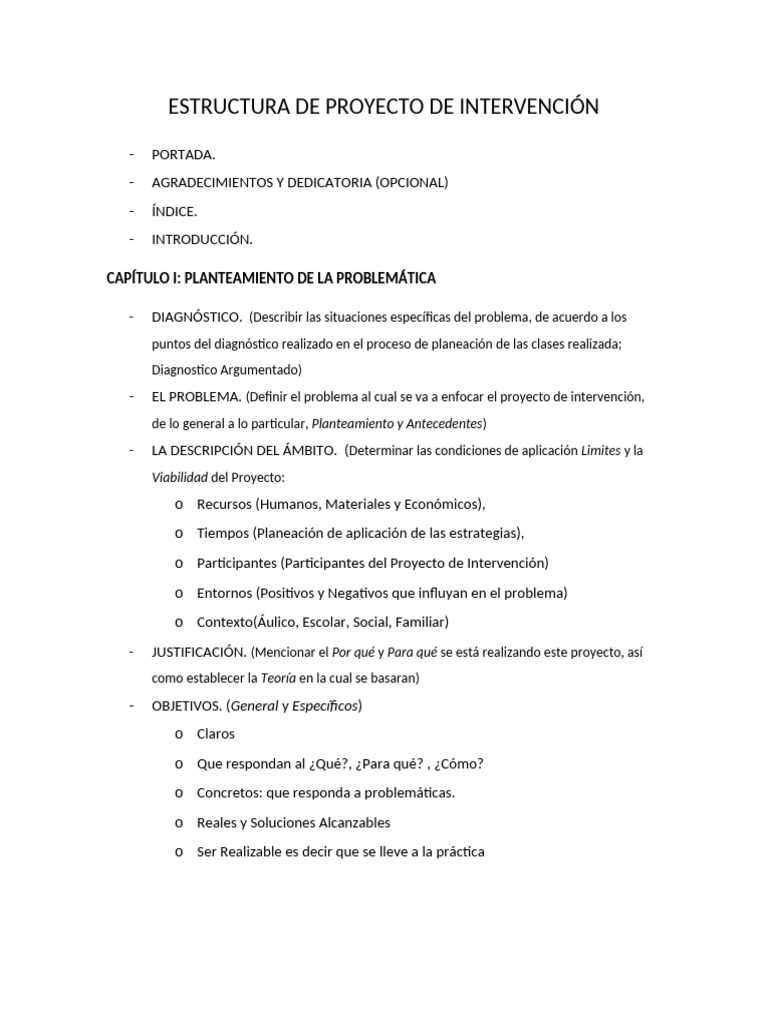Estructura de Proyecto de Intervención Lep | PDF | Planificación ...