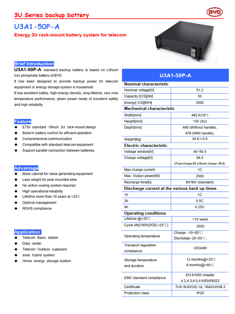 U3A1-50P-A: 3U Series Backup Battery | PDF | Physical Quantities | Energy Technology