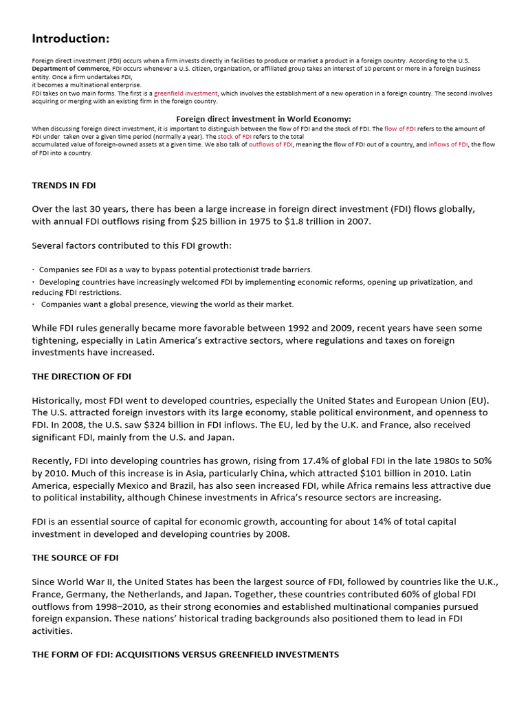 FDI Chapter 8 and 9 Notes IB | PDF | Foreign Direct Investment | Euro