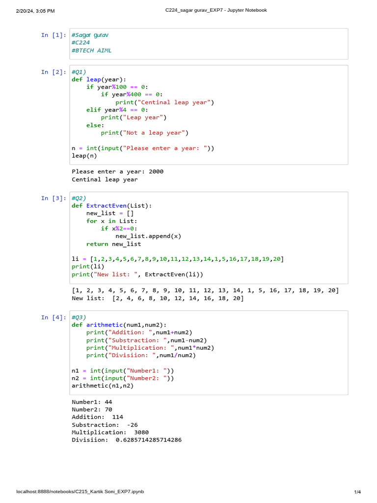 C224 - Sagar Gurav - EXP7 - Jupyter - Notebook - XJ13w7FYCD - dQD5joPT62 | PDF | Arithmetic