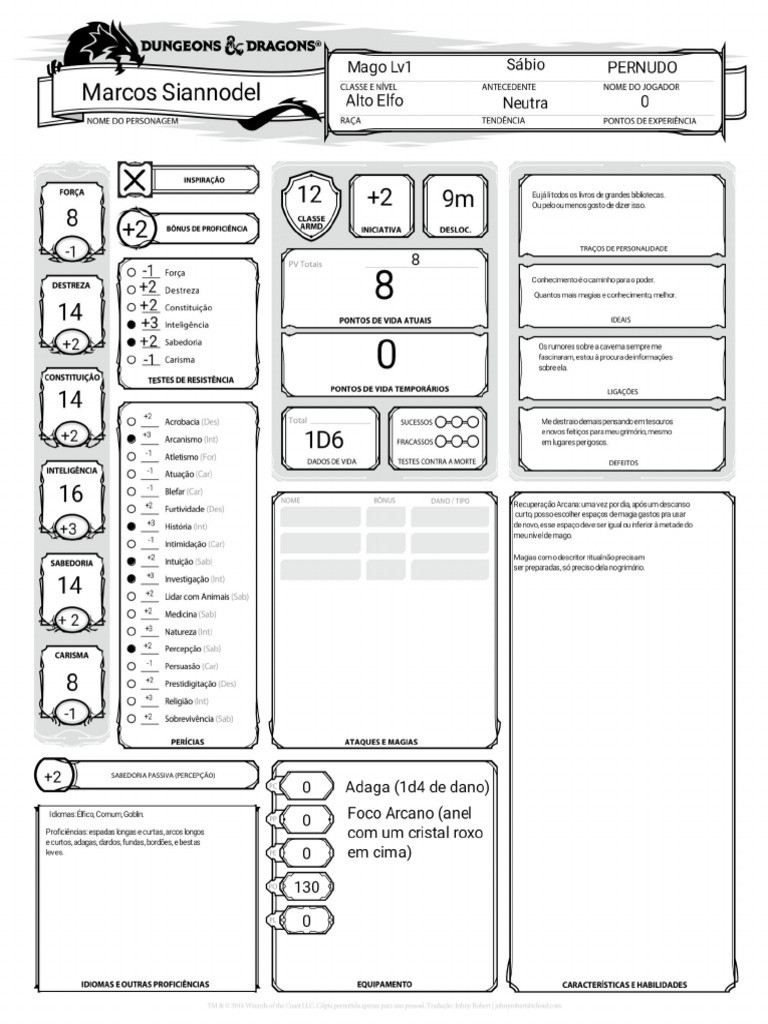 DD 5e Ficha de Personagem Completavel Biblioteca Elfica Edit 21-11-2024 00.01.16 | PDF