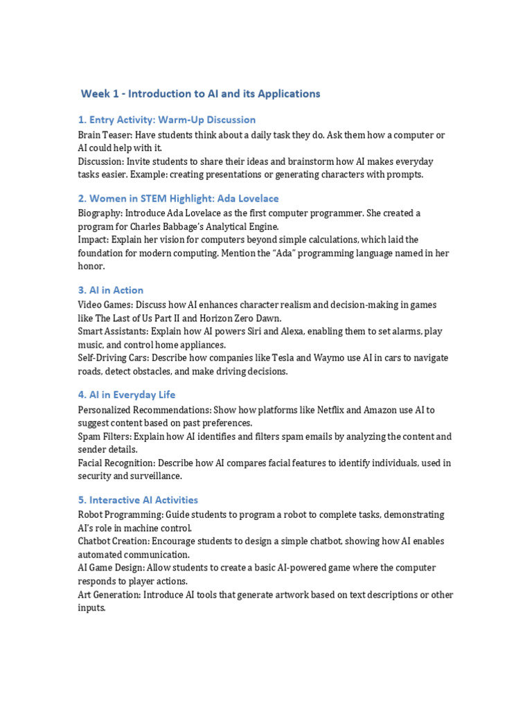 Teacher Guide Week 1 AI | PDF