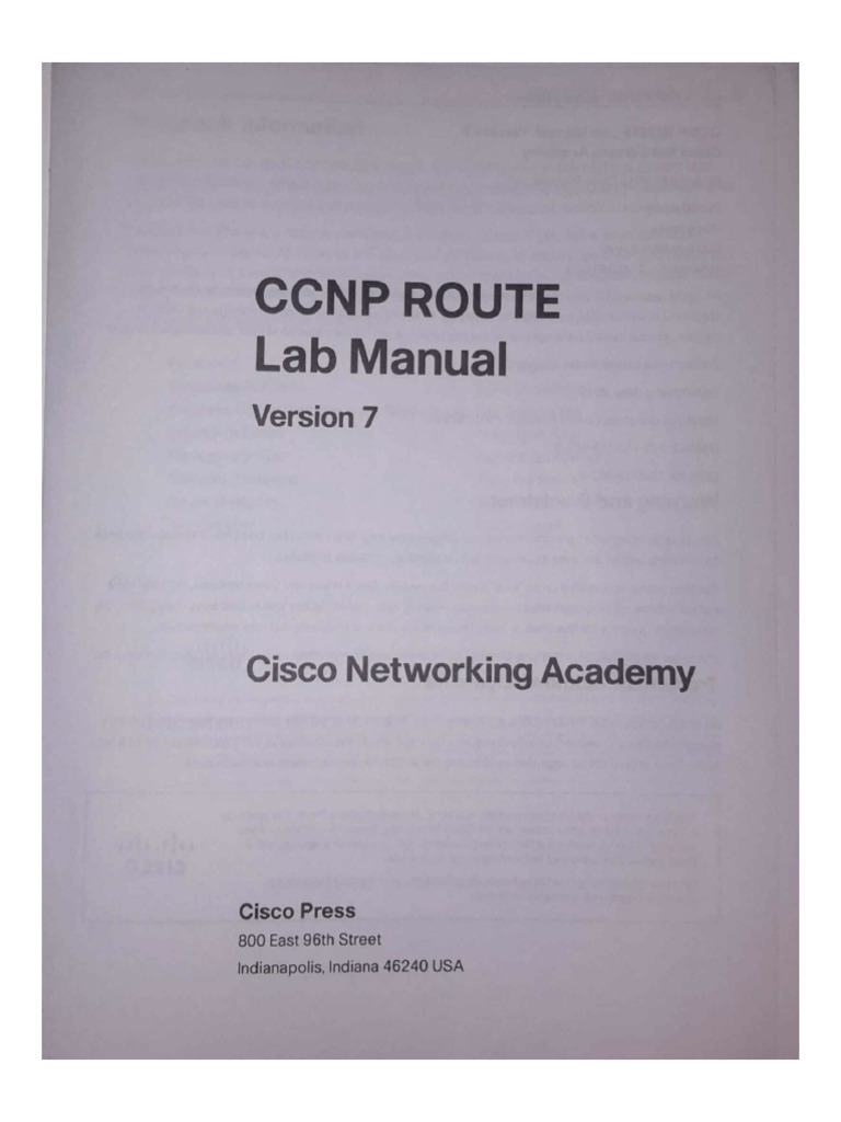 CCNP ROUTE Lab Manual - Version 7 | PDF