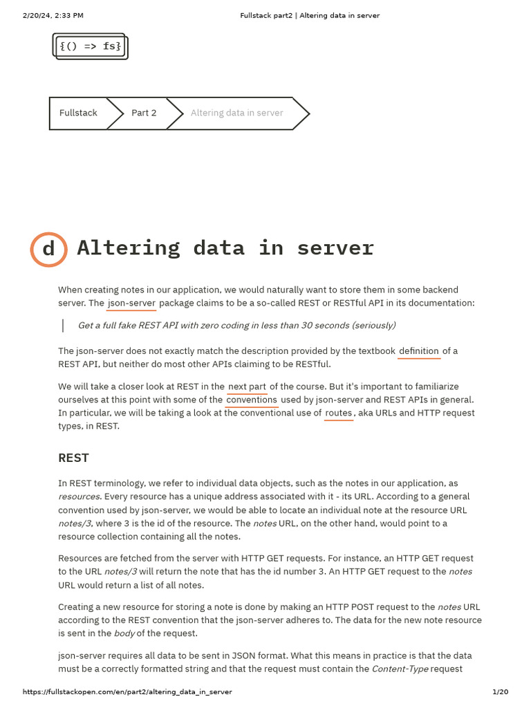 4 - Fullstack Part2 - Altering Data in Server | PDF | Web Server | Internet & Web