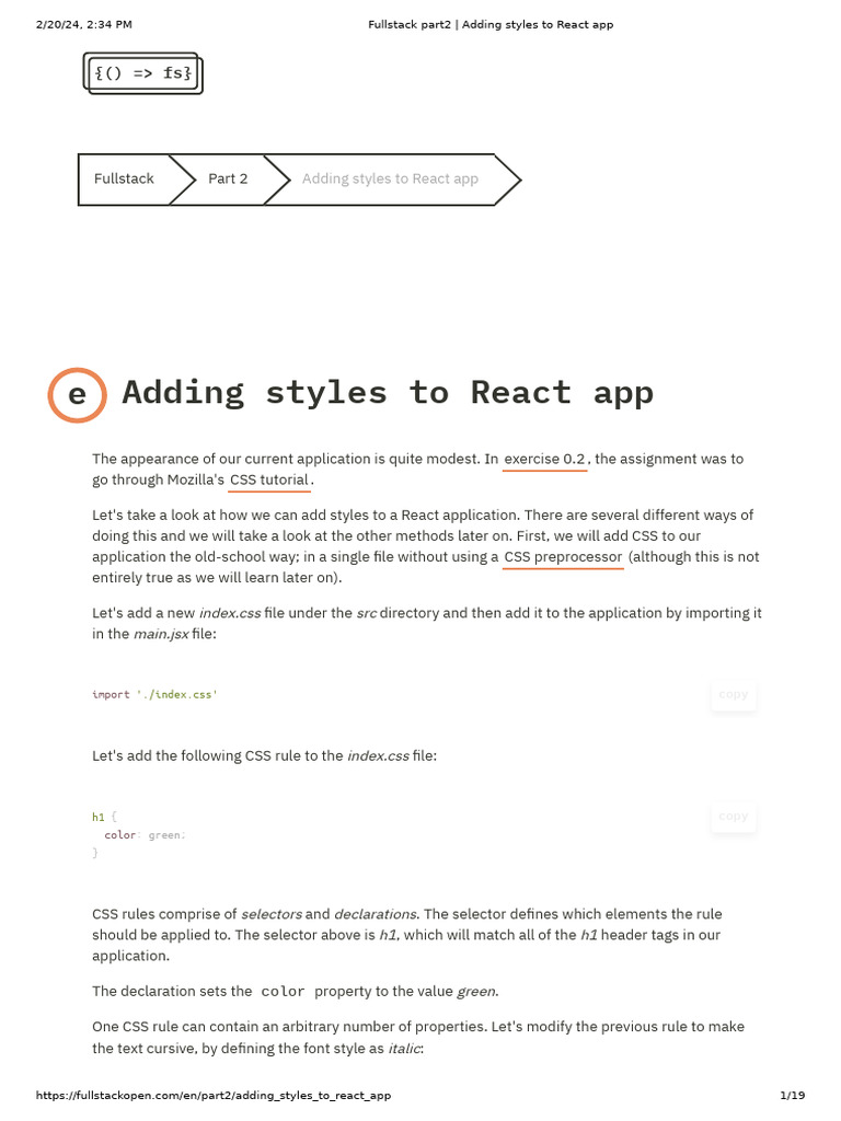 5 - Fullstack Part2 - Adding Styles To React App | PDF | Java Script | Application Software