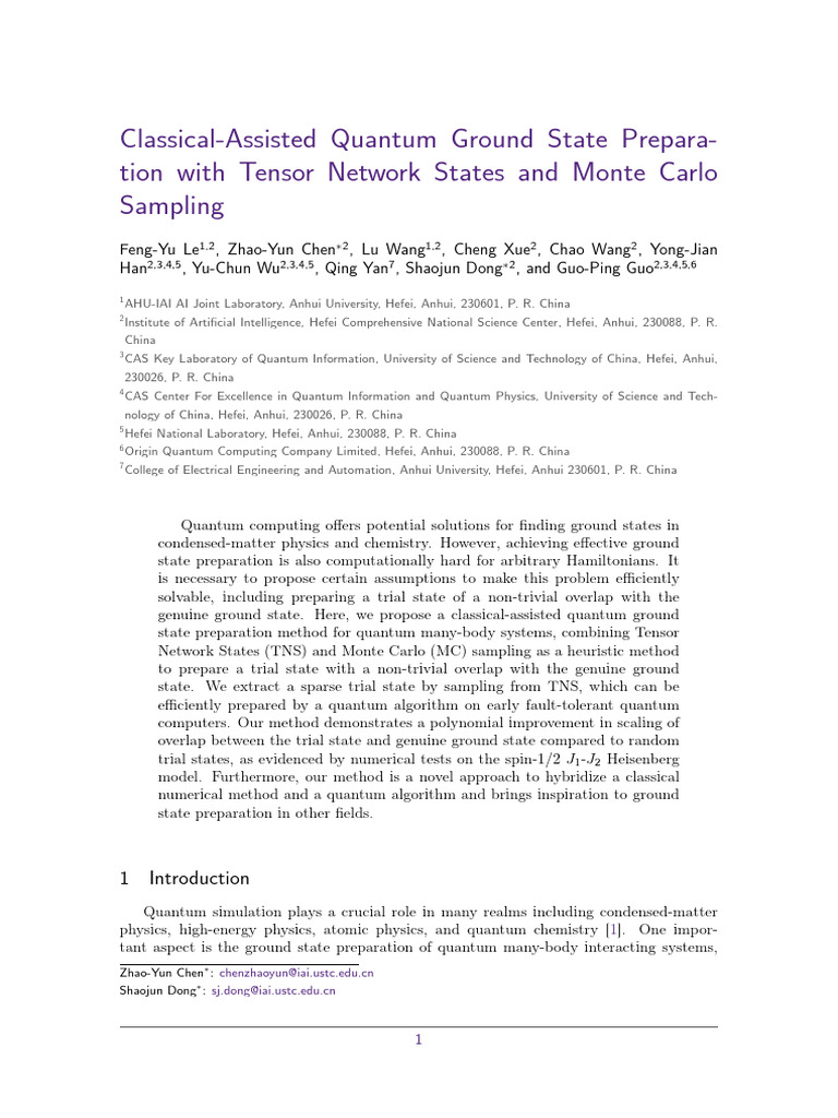 (2023.06.29) ArXiv2306.16831 Classical-Assisted Quantum Ground State Preparation With Tensor ...