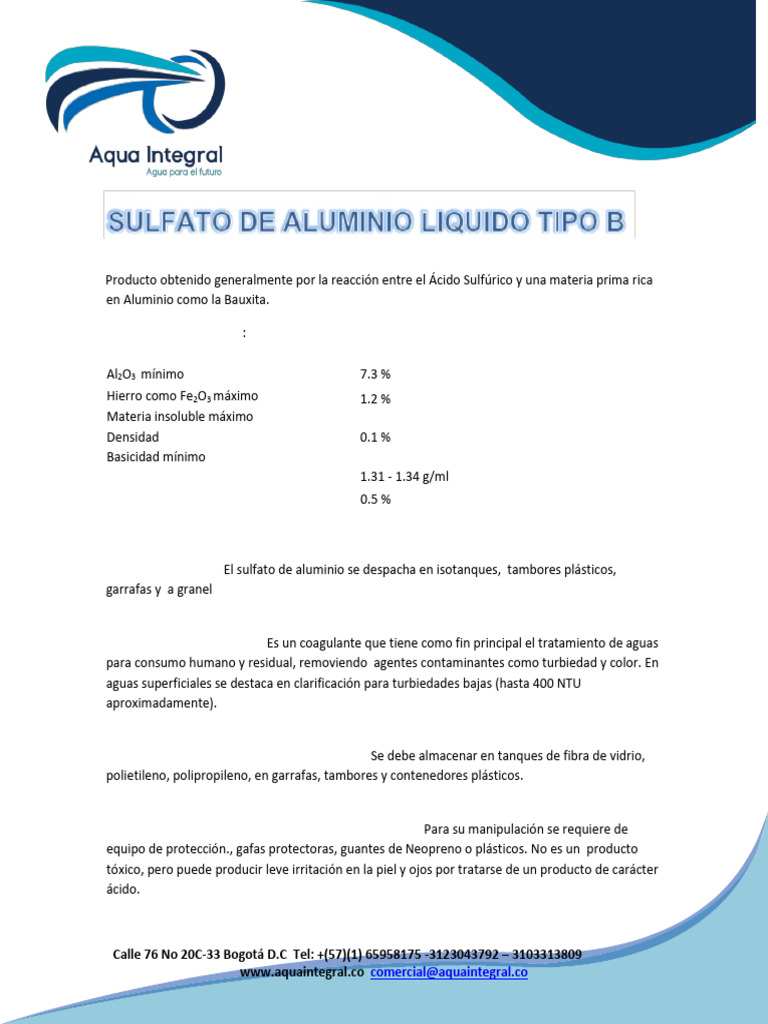 14-Sulfato de Aluminio Tipo B Liquido | PDF