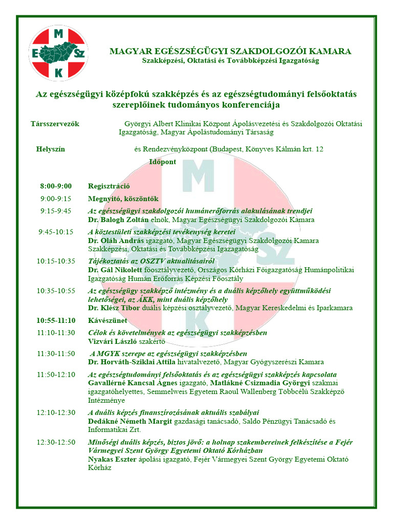 MESZK SZOTI Konferencia Program 20241120 | PDF