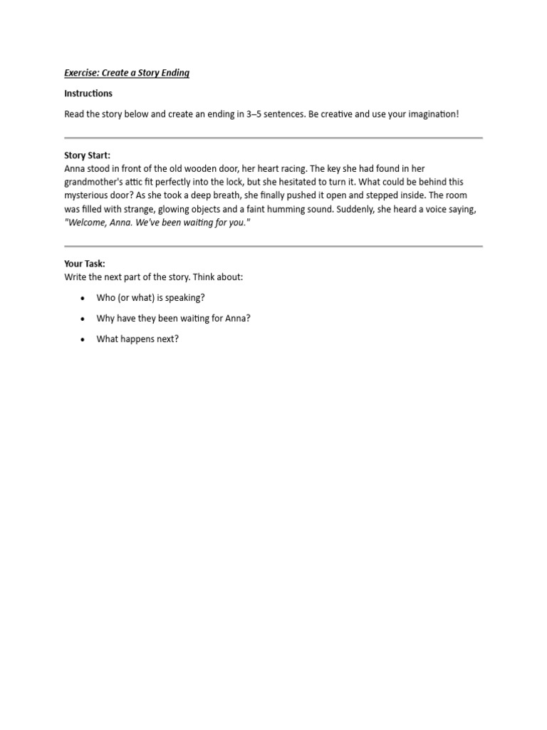 Create Your Own Story Ending Exercise | PDF | Mystery, Thriller & Crime ...