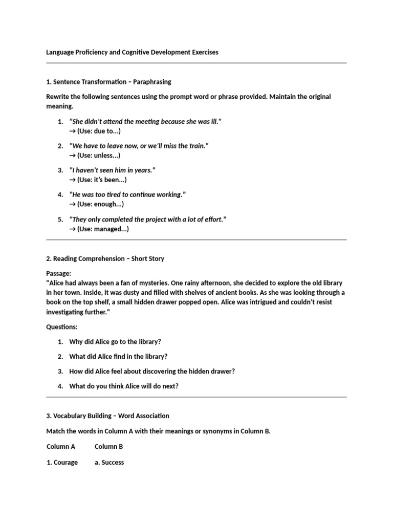Language Proficiency Exercises for Growth | PDF | Cognitive Psychology ...