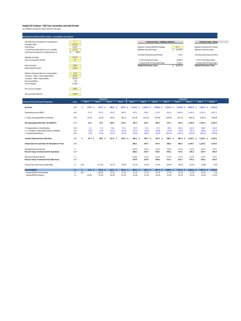 08 17 Mid Year Stub Discount Simple DCF | PDF | Discounted Cash Flow | Economies