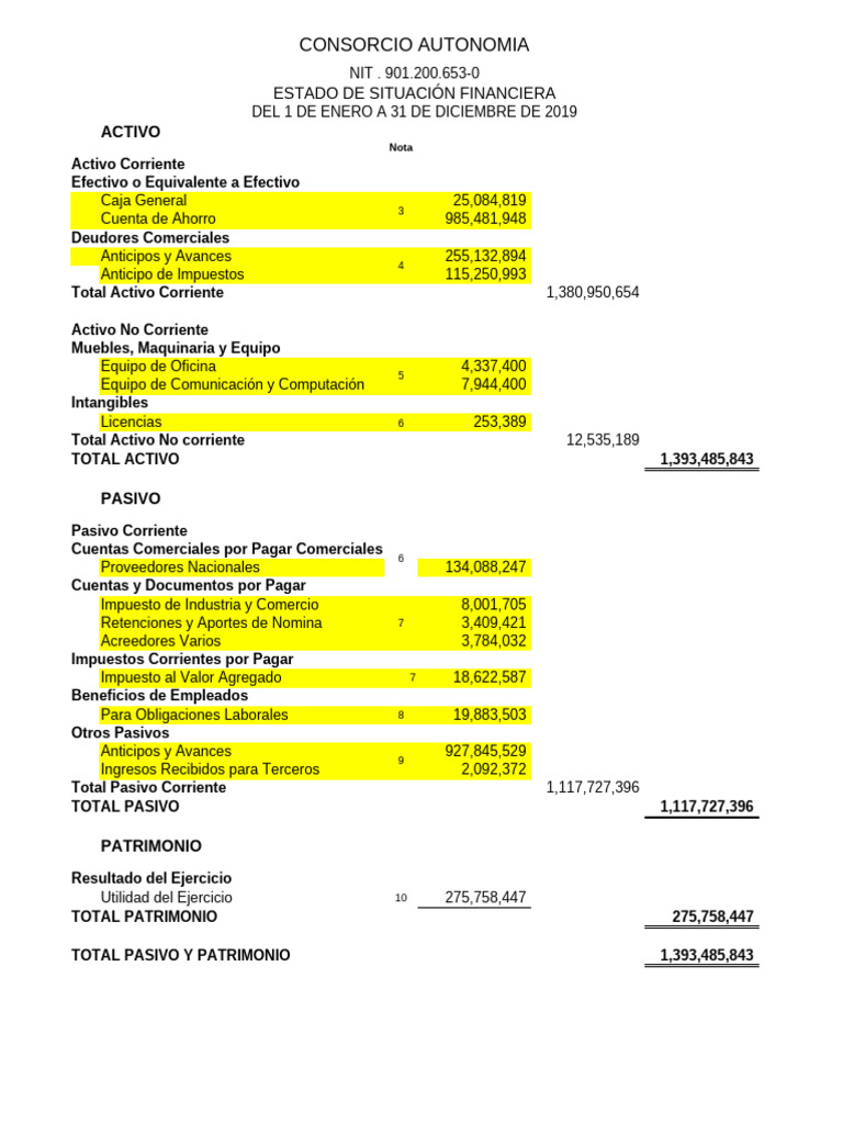 Estados Financieros Consorcio | PDF | Salario | Estado financiero