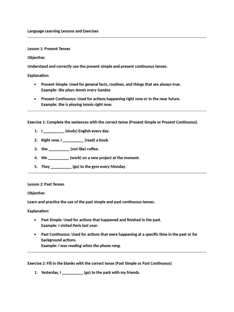 Language Learning Lessons and Exercises | PDF | Verb | Grammatical Tense