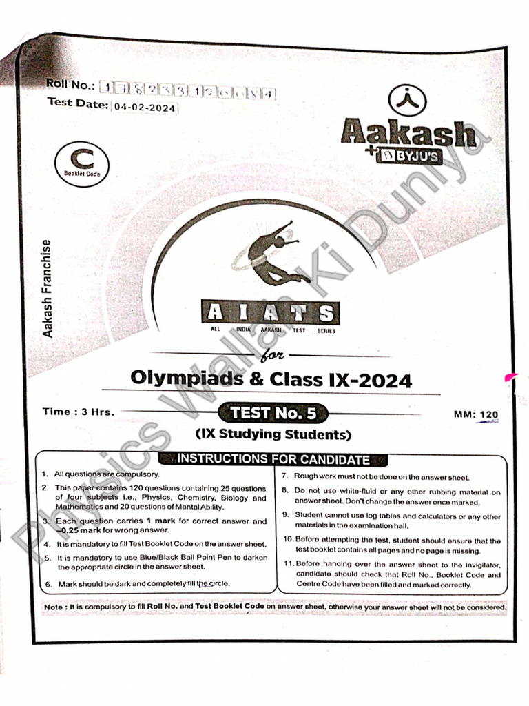 Aakash Class 9 Aits 5 @PWD - Bkup | PDF
