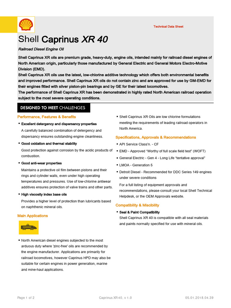Shell Caprinus XR 40 Datasheet | PDF | Motor Oil | Engines