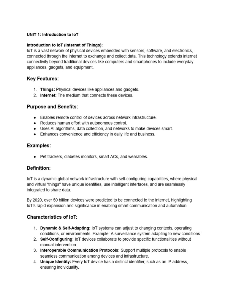 UNIT 1 - Introduction To IoT | PDF | Internet Of Things | Sensor