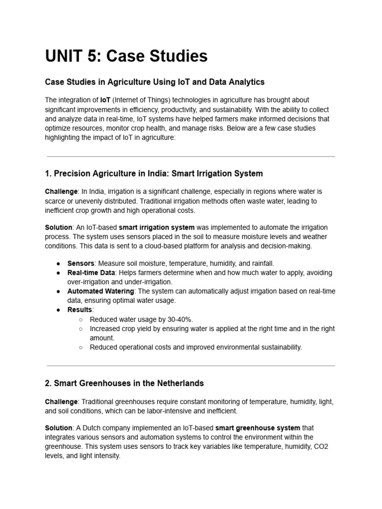UNIT 5_ Case Studies | PDF | Internet Of Things | Agriculture