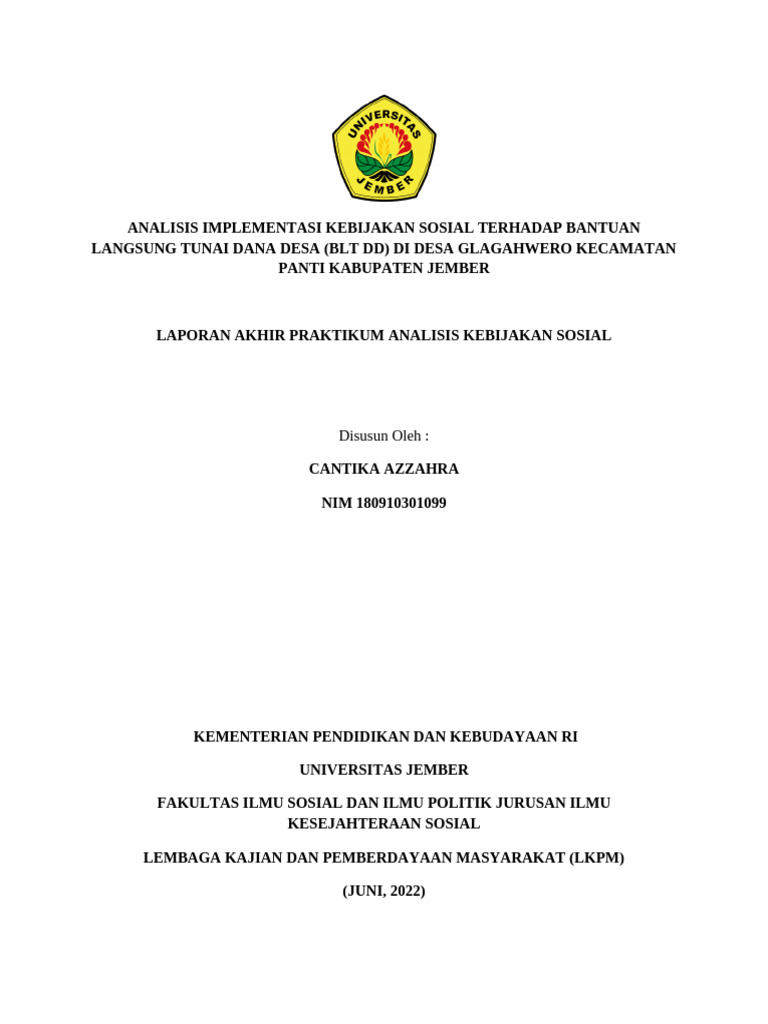 Laporan Akhir Praktikum Analisis Kebijakan Sosial - Cantika Azzahra | PDF | Komputer