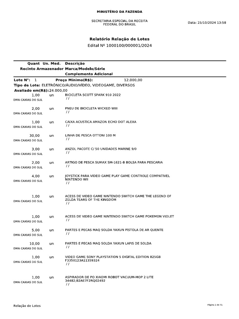 Relacao Lotes 2024 1000100 1 | PDF