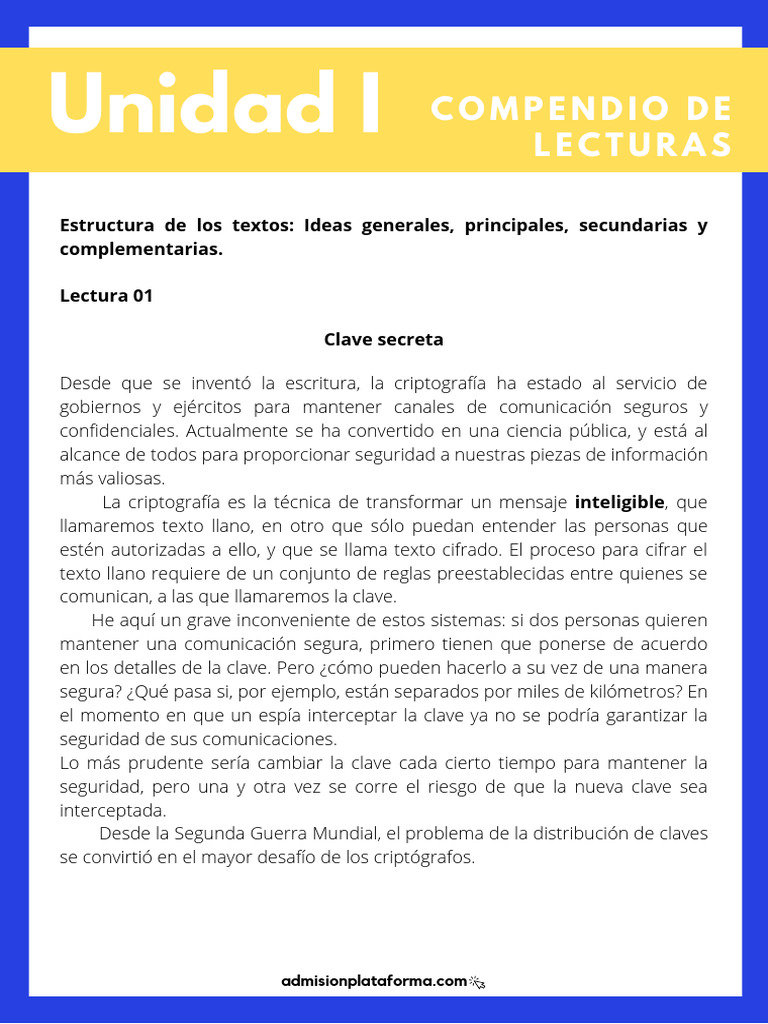 Compendio de Lecturas de La Unidad 1 | PDF | Clave (criptografía) | Criptografía