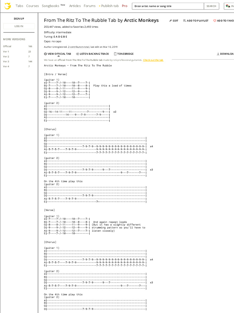 FROM THE RITZ TO THE RUBBLE TAB (Ver 3) by Arctic Monkeys @ | PDF | Irish Musical Instruments ...