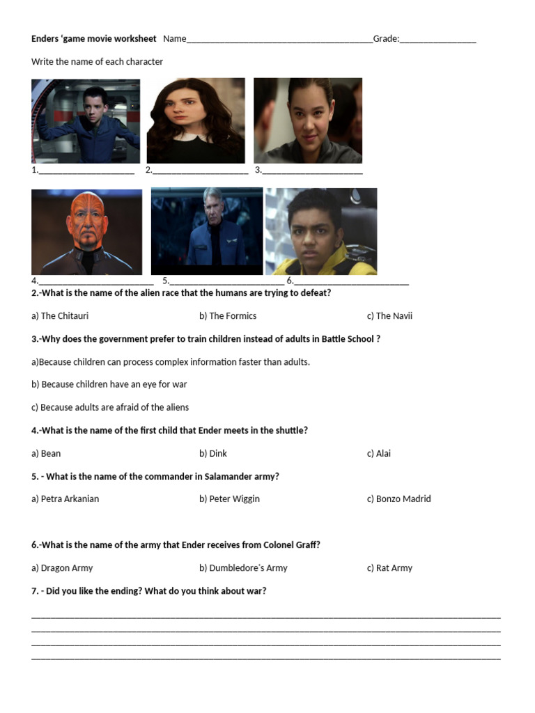 Enders Game Movie Worksheet | PDF | History