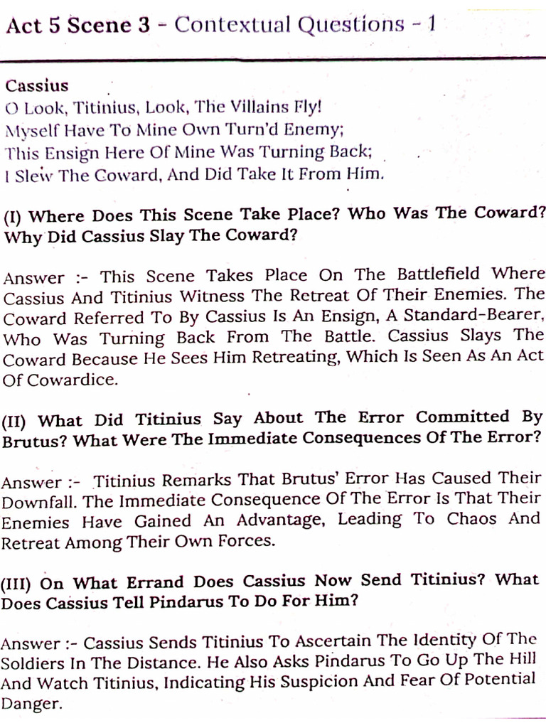 Julius Caesar Act 5 Scene 3 Workbook Question Answers | PDF