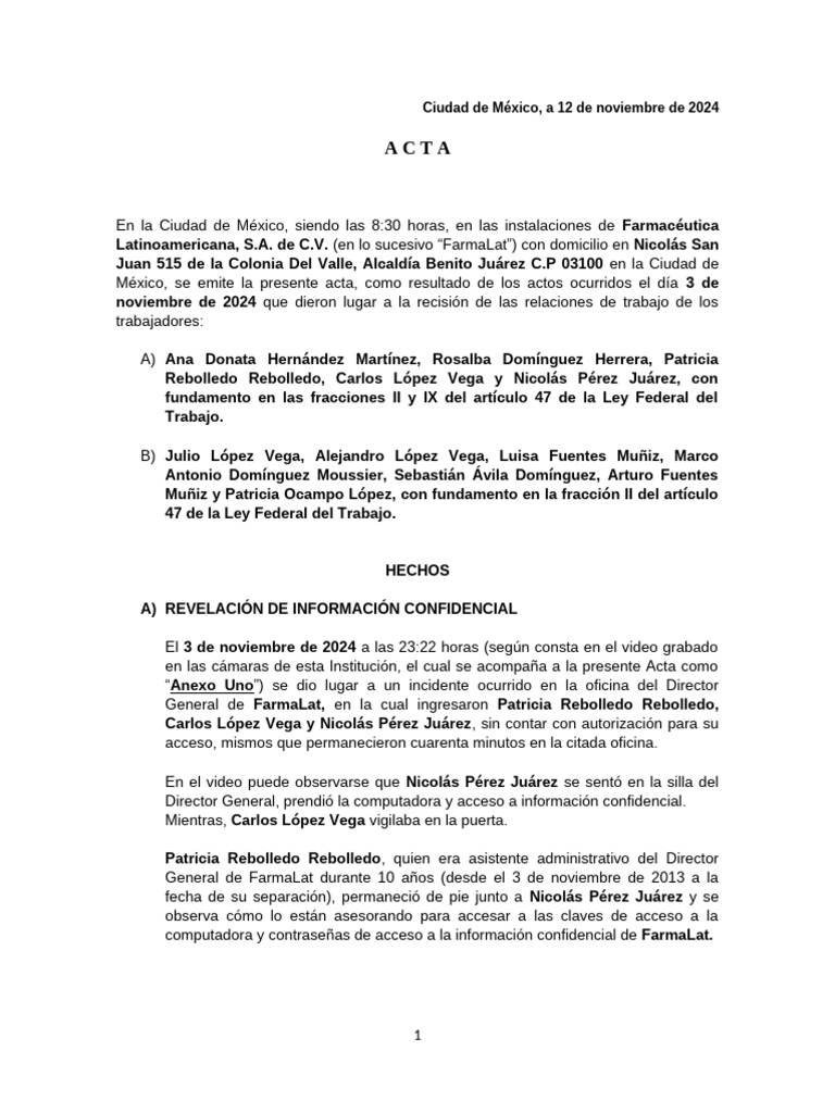 Acta Recisión Farmalat | PDF