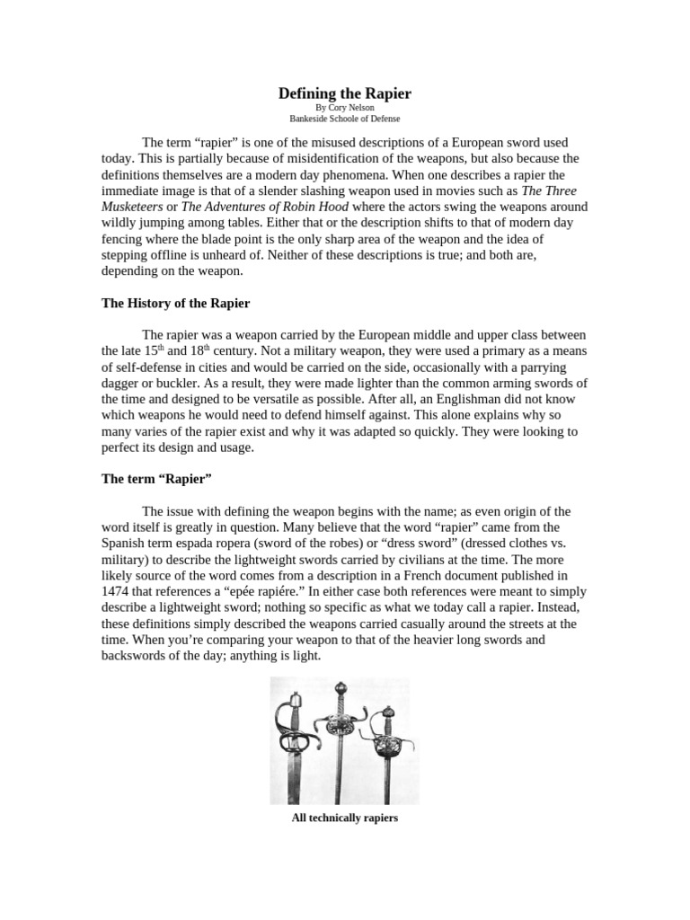 Rapier Cory Nelson Provost Essay | PDF | Sword | Blade