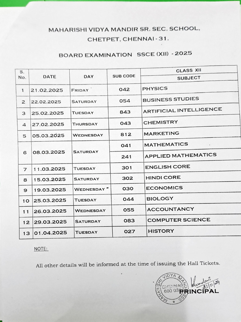 Board Exam Schedule | PDF