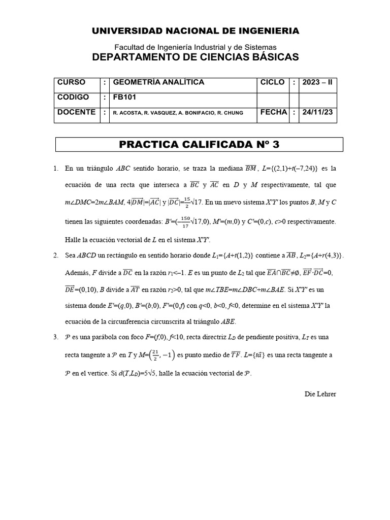 Ga PC3 2023-Ii | PDF | Geometría | Matemática Elemental