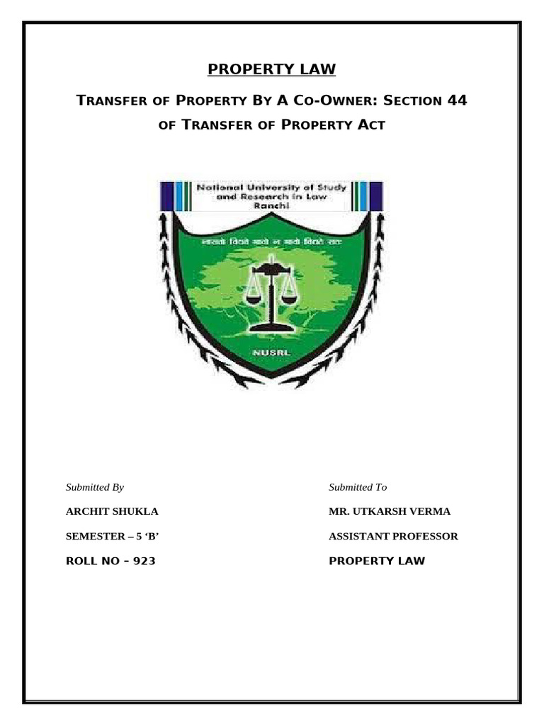 Sem V Property Law Pdf Concurrent Estate Private Law