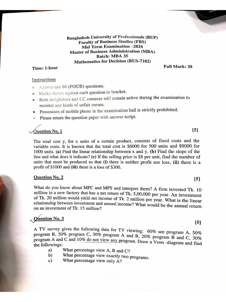 Maths Mid Term Question 35 Batch | PDF