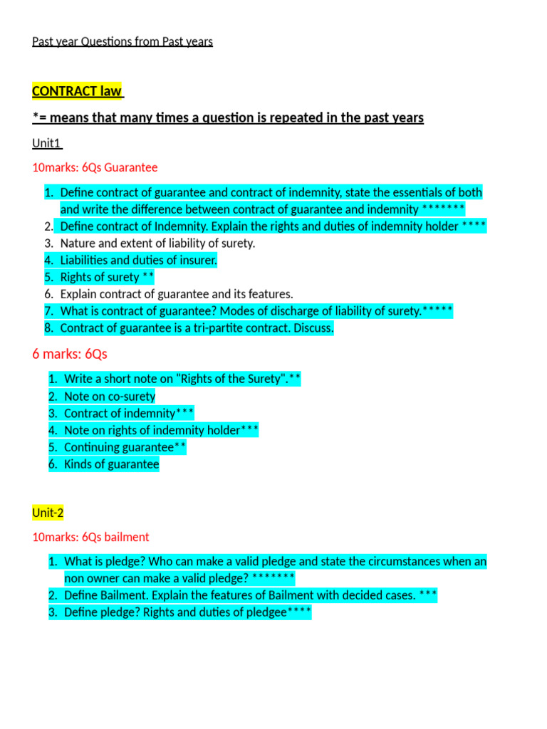 Contract Sem 2 Qs From Qps | PDF | Guarantee | Business