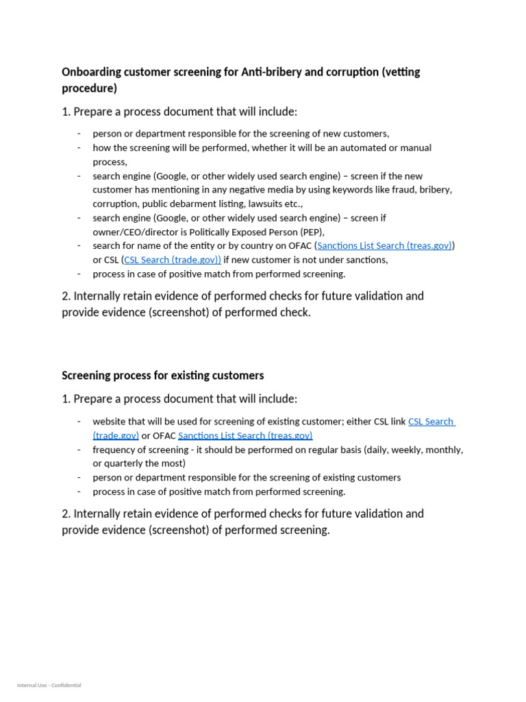Onbaording New Customers and Existing Customers Screening Process | PDF ...
