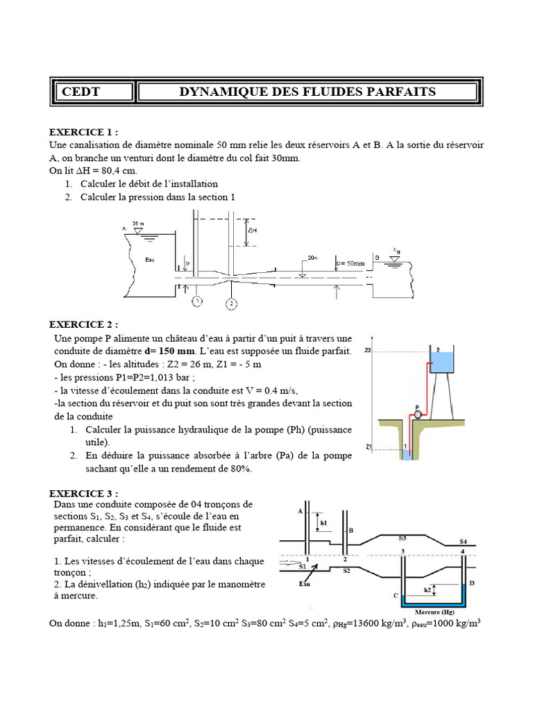 Dynamique des Fluides Parfaits : Exercices | PDF | Turbine | Puissance ...