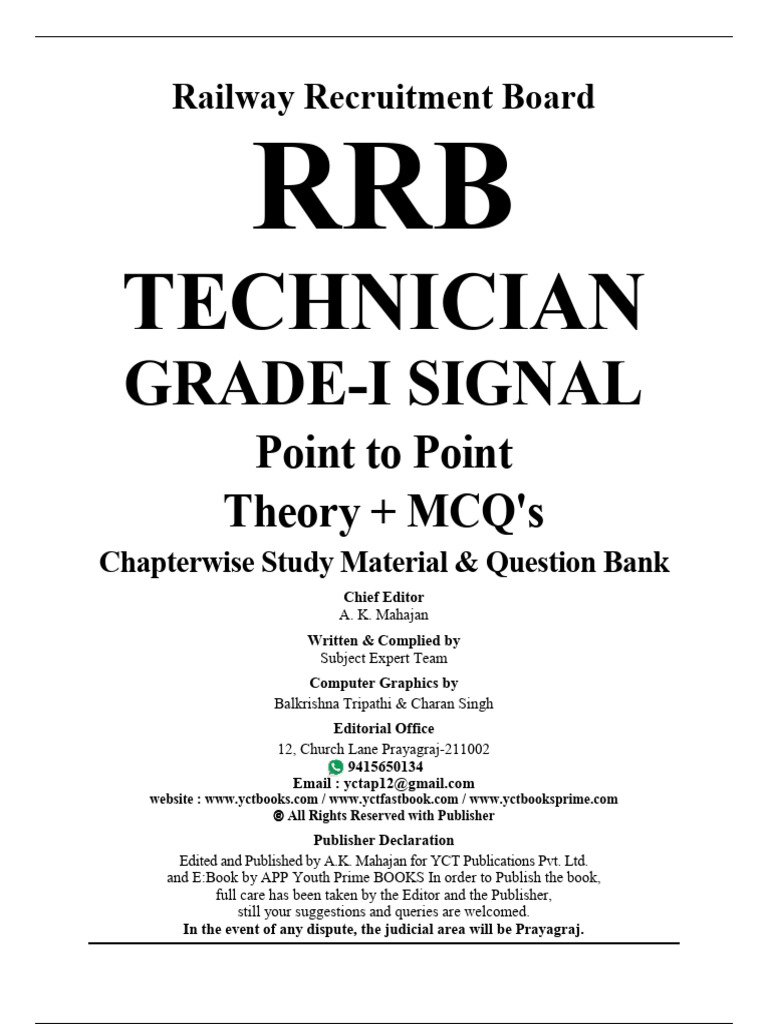 Yct 2024 25 RRB Technician Grade I Signal Point To Point Theory Mcqs Basic Science Engineering ...