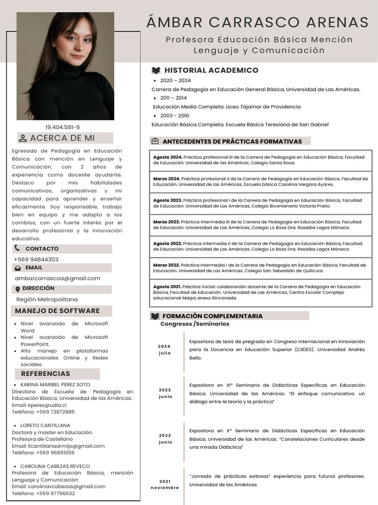 Curriculum Vitae Ambar Carrasco A. | PDF | Maestros | Educación primaria