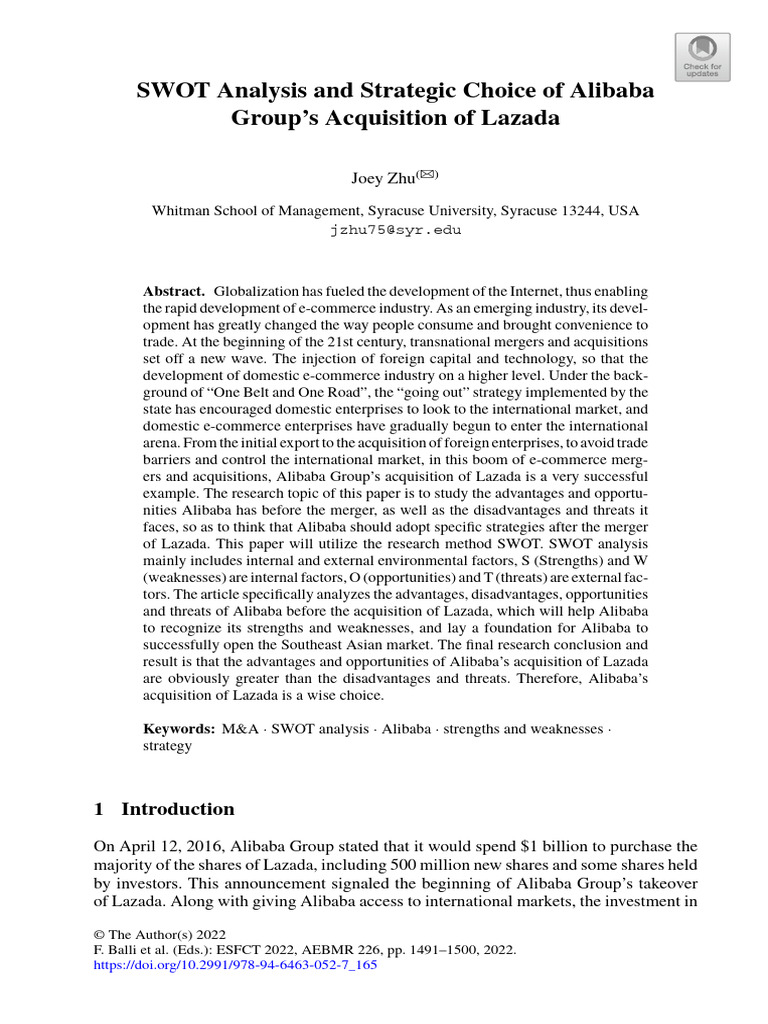 SWOT Analysis and Strategic Choice of Alibaba Group's Acquisition of ...