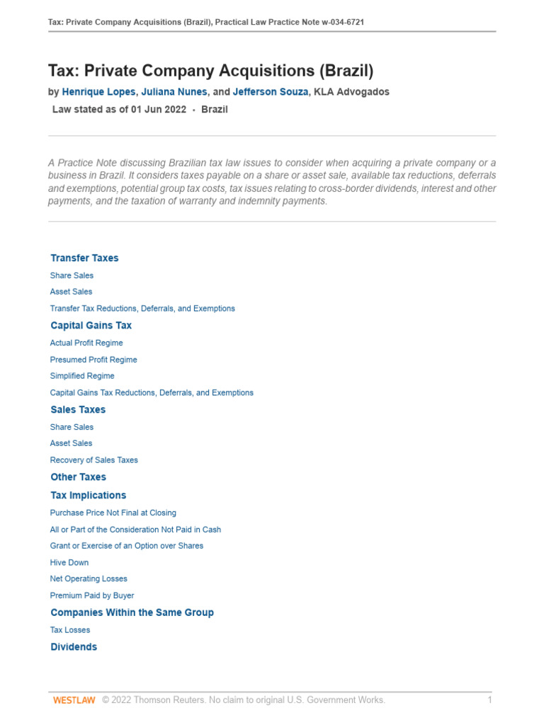Brazil Private Company Tax Guide | PDF | Capital Gains Tax | Taxes