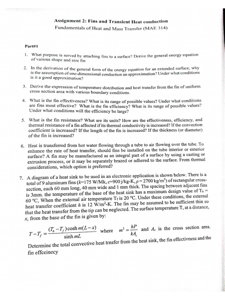 HMT Assign. - 2 Fins and Transient Heat Condu. | PDF