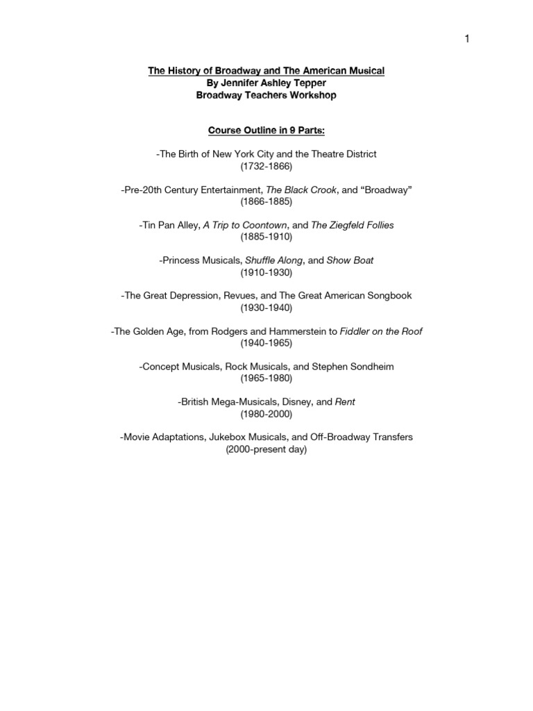 History of Broadway Musicals | PDF | Musical Theatre | Broadway Musicals