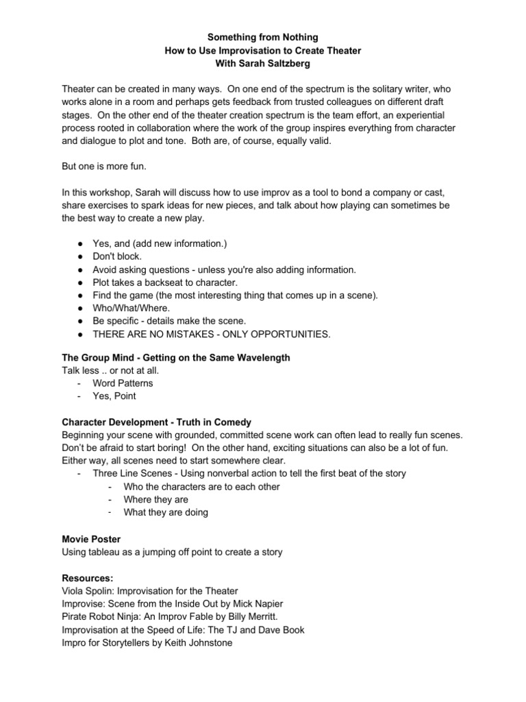 Improv Techniques for Theater Creation | PDF | Improvisational Theatre ...