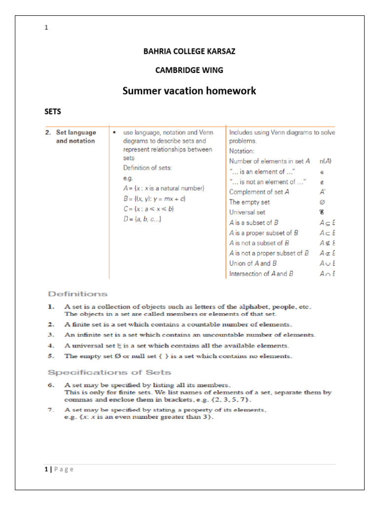 Senior 3 Summer Vacation Homework | PDF
