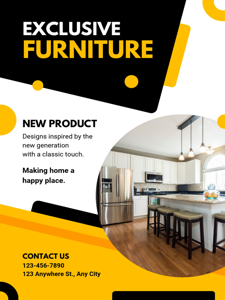 Black & Yellow Modern Exclusive Furniture A4 Flyer | PDF