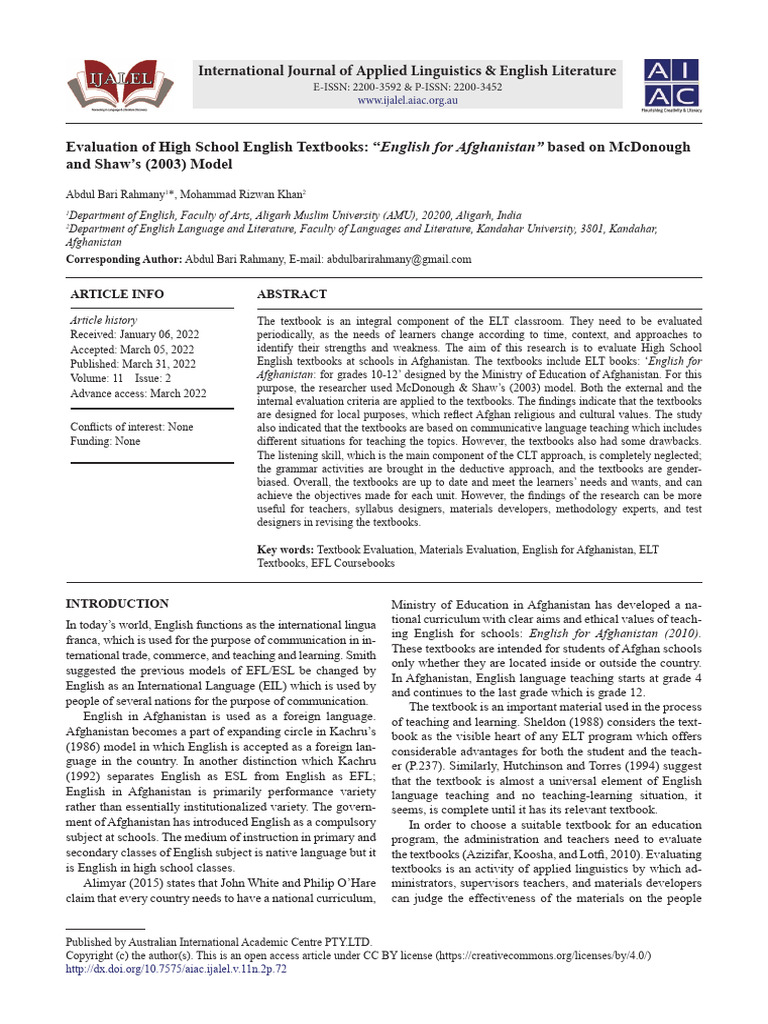 Evaluation of High School English Textbooks Englis | PDF | English As A ...